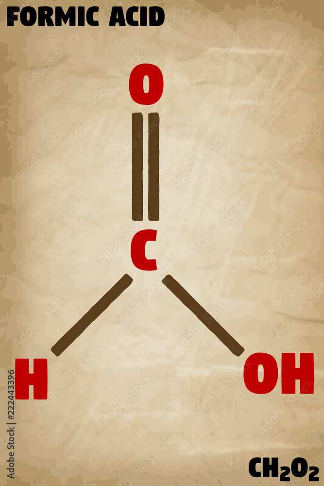 Detailed infographic illustration of the molecule of Formic acid. Stock ...
