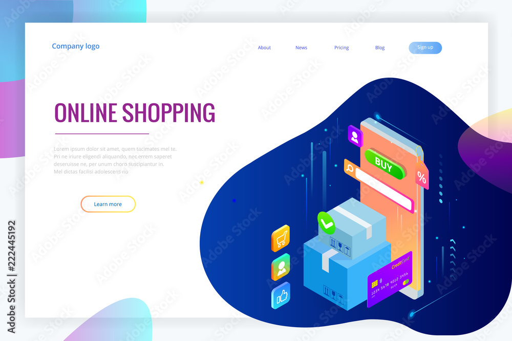 Isometric vector Online shopping concept. Landing page template. Modern ...
