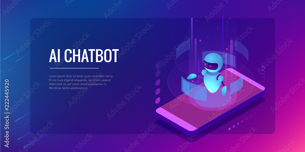 Isometric Artificial Intelligence. Chatbot and future marketing. AI and ...
