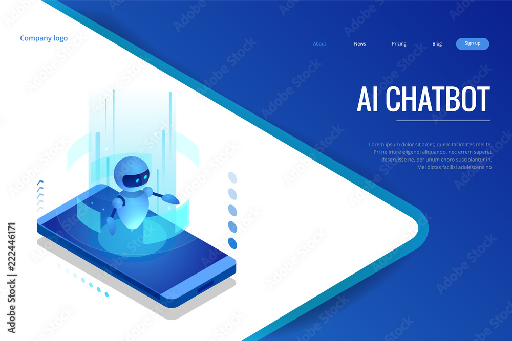 Isometric Artificial Intelligence. Chatbot and future marketing. AI and ...
