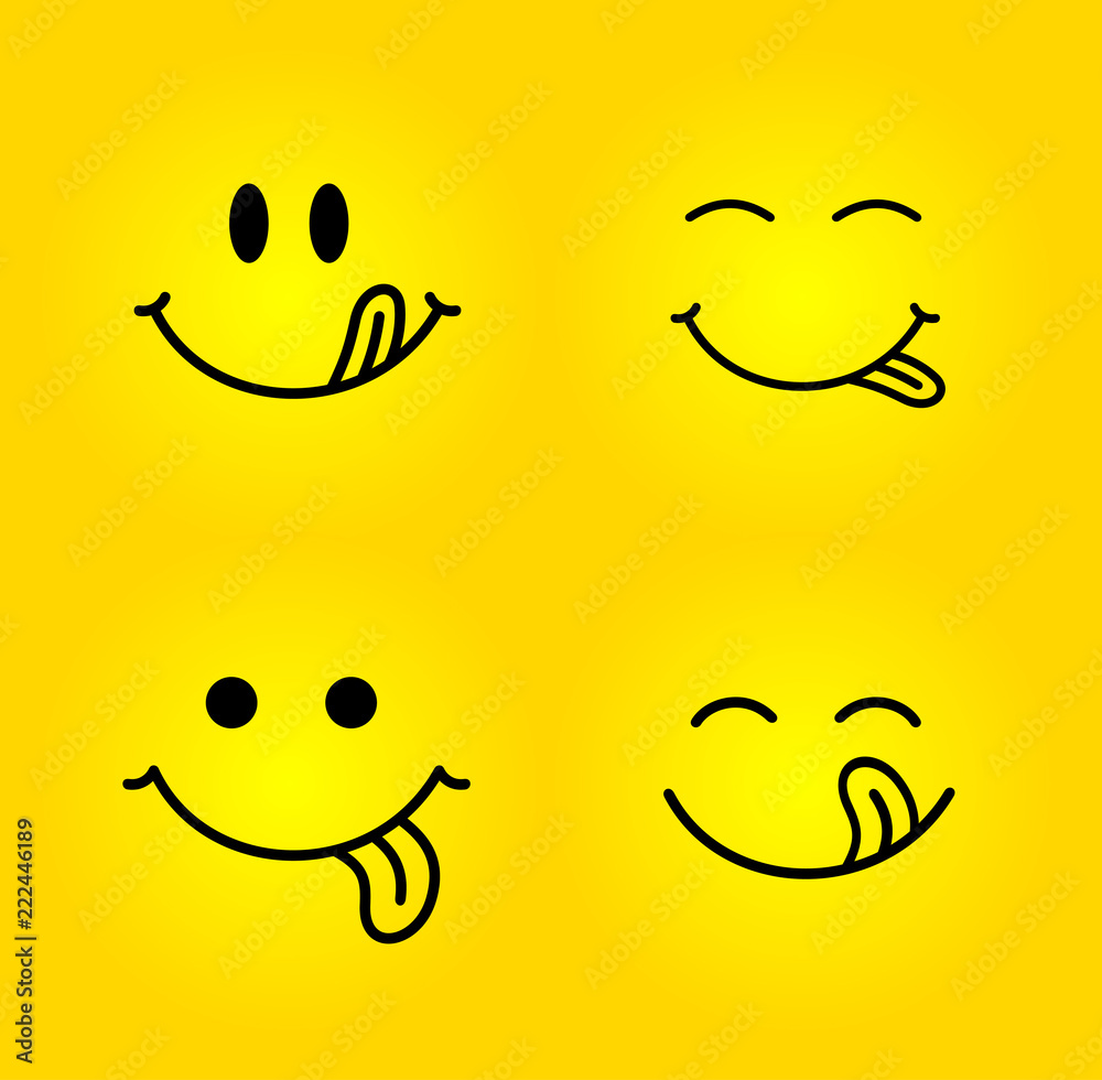 Set of yummy smile. Delicious, tasty eating face eat with mouth and ...