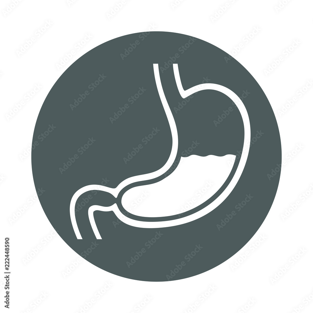 Sign stomach. Icon human stomach in circle isolated on white background ...