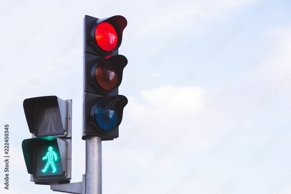 Traffic lights with red light stop car on the road. and green light ...