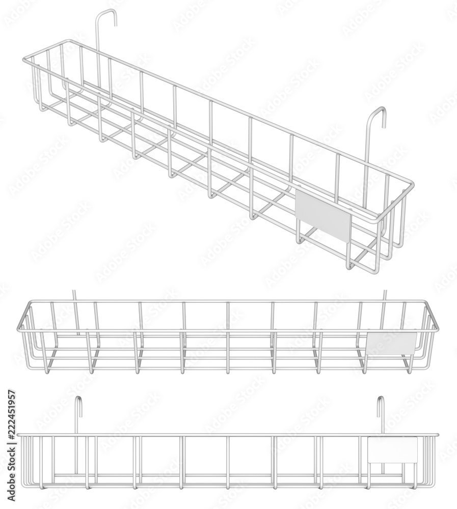 Wire hanging shelf for goods. Set of 3d illustrations isolated on white ...