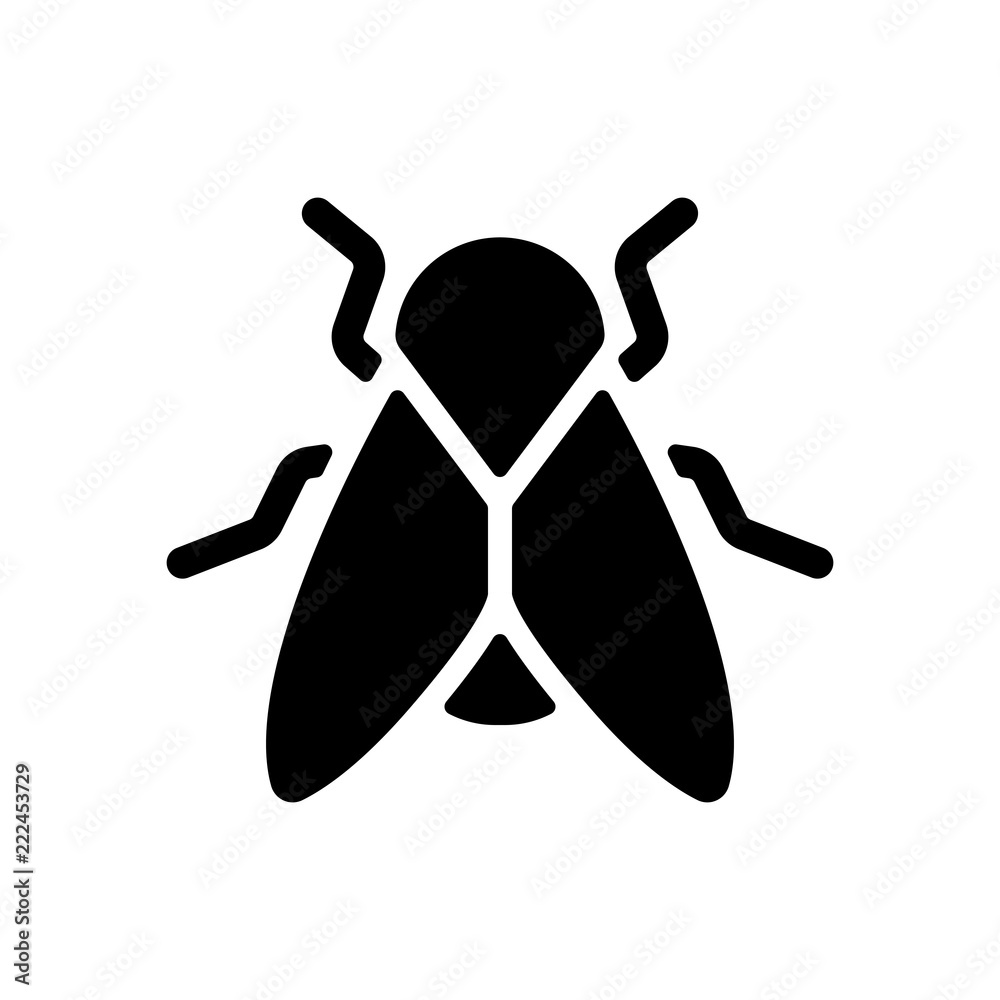 Silhouette of fly. Insect, nature icon. Black on white background Stock ...