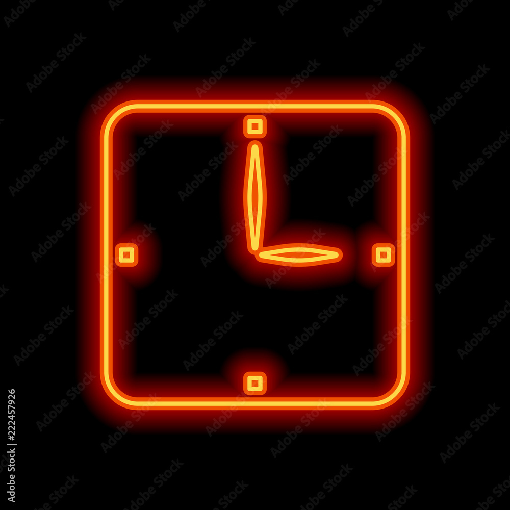 Simple clock icon. Orange neon style on black background. Light Stock ...
