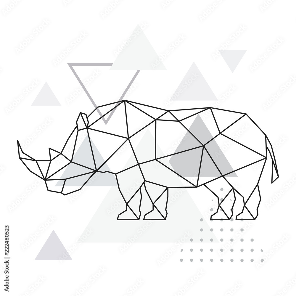 Polygonal rhino on abstract background with triangles. Geometric style ...