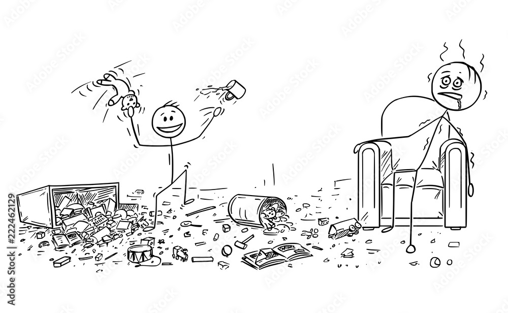 Cartoon stick drawing conceptual illustration of naughty or disobedient ...