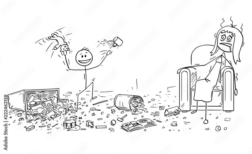 Cartoon stick drawing conceptual illustration of naughty or disobedient ...