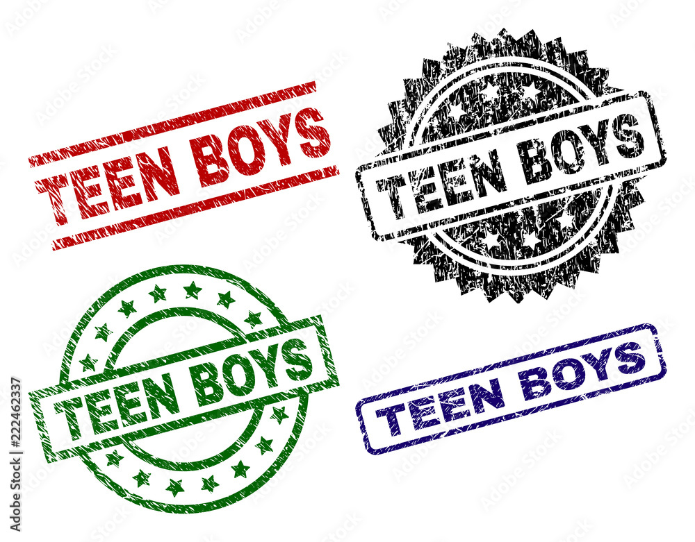 TEEN BOYS seal prints with distress texture. Black, green,red,blue ...