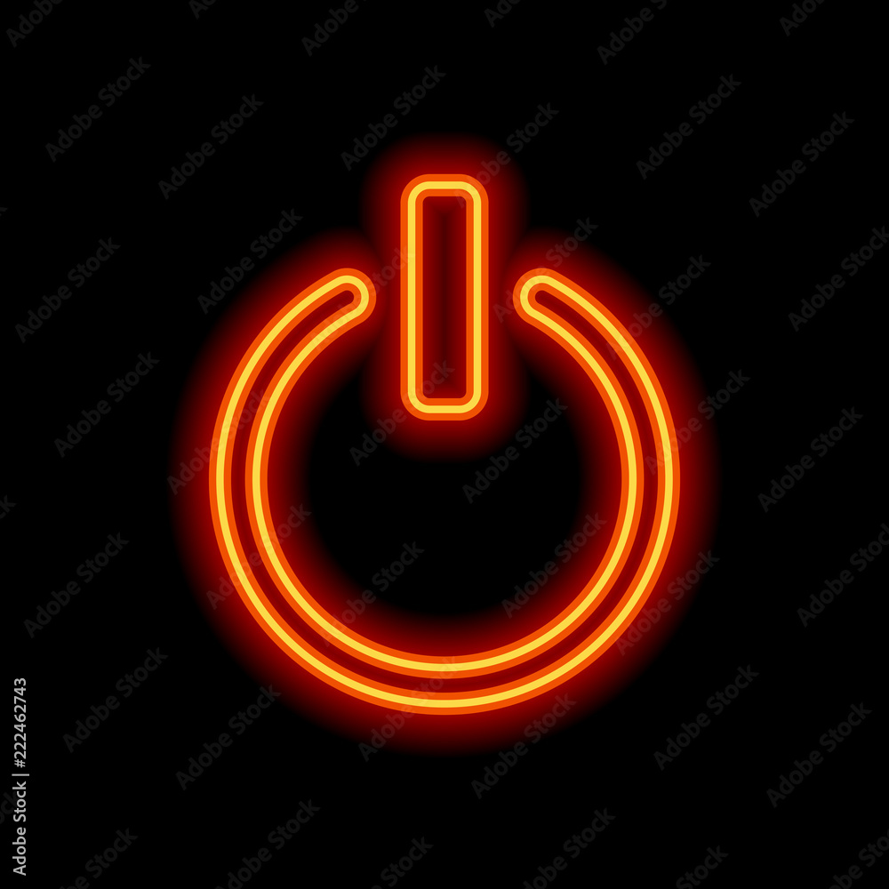 shut down, power. Orange neon style on black background. Light i Stock ...