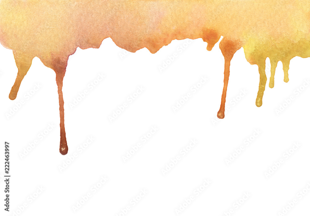 Brown color of paint dripping on white background. Abstract watercolor ...