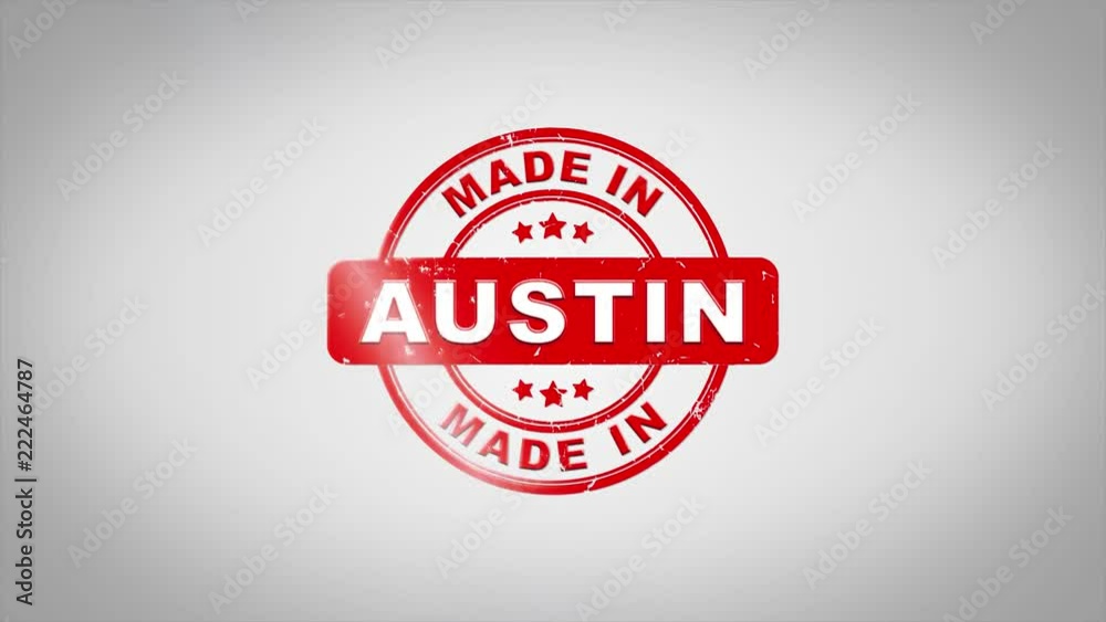 Made in AUSTIN Signed Stamping Text Wooden Stamp Animation. Red Ink on ...