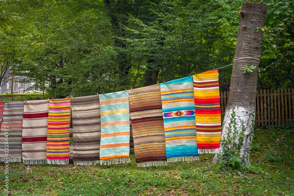 Colorful carpets in Architectural ethnographic complex Etar with ...