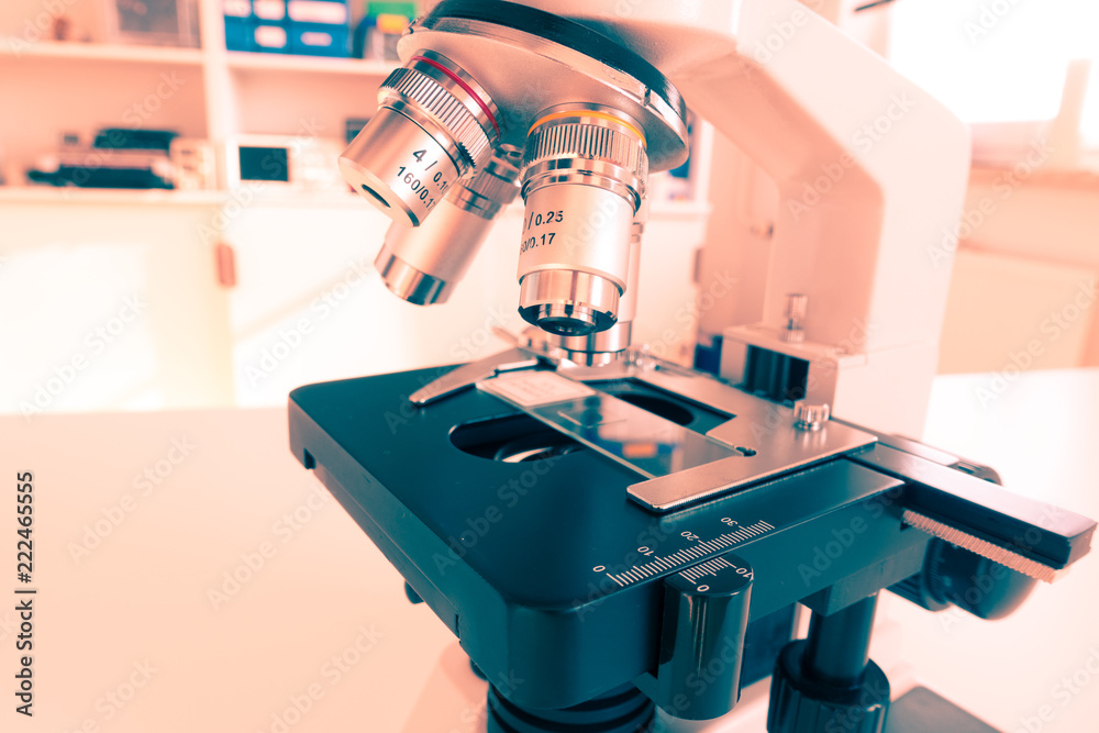 Slide and lens of microscope Stock Photo | Adobe Stock