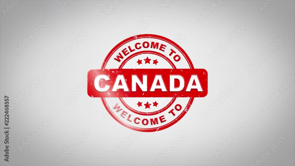 Welcome to CANADA Signed Stamping Text Wooden Stamp Animation. Red Ink ...