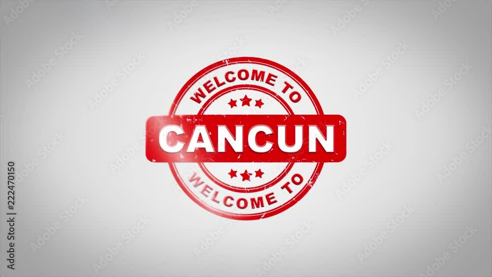 Welcome to CANCUN Signed Stamping Text Wooden Stamp Animation. Red Ink ...