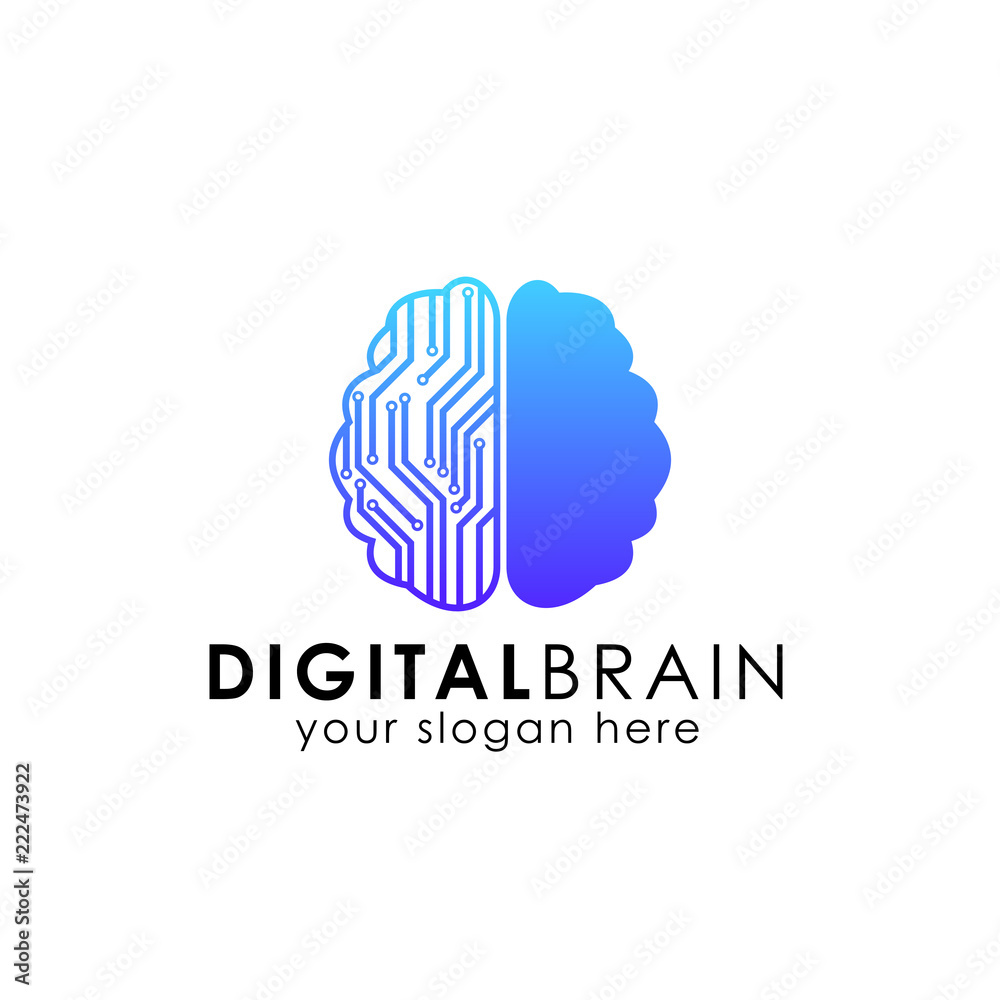 digital brain logo design template. electronic brain logo vector. smart ...