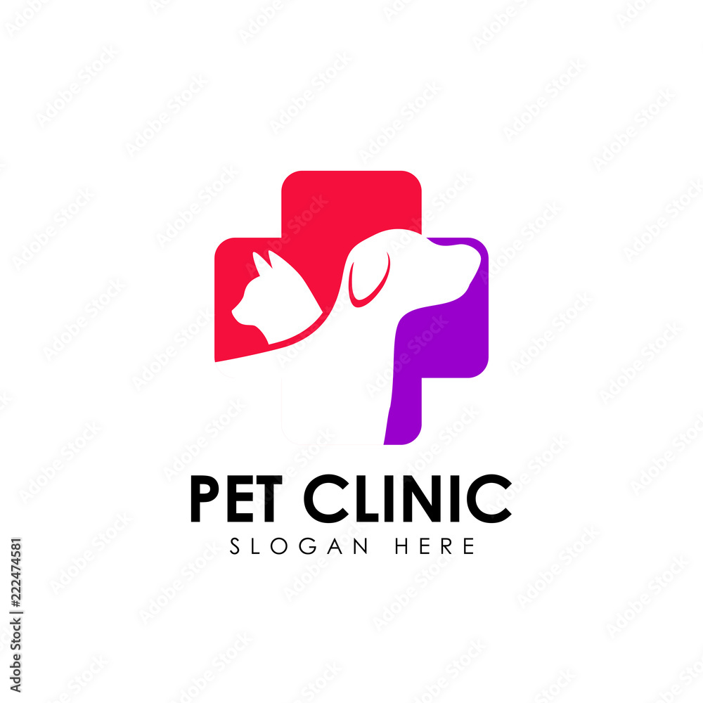pet clinic logo design template. cat and dog vector silhouette Stock ...