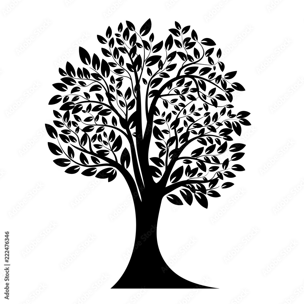 Black tree silhouette. Isolated on white background. Vector Stock ...