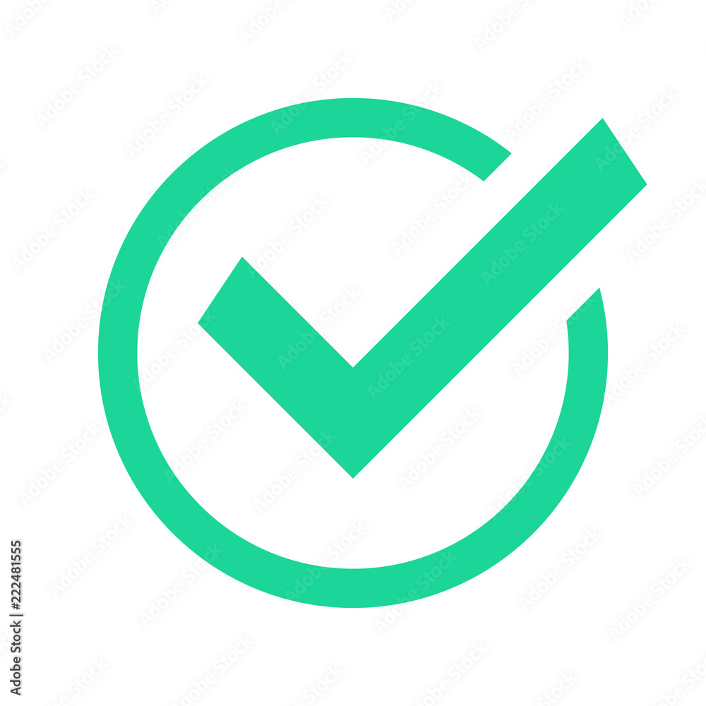 Green circle check mark. Confirmation tick marks, marked agree sign and ...