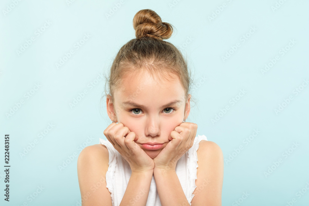 emotion face. frowning grumpy child with pursed lips and sad look ...