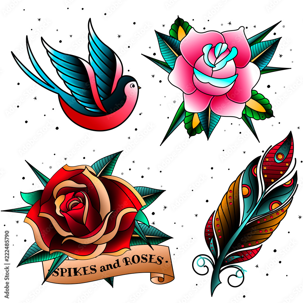 Old school tattoo set Stock Vector | Adobe Stock
