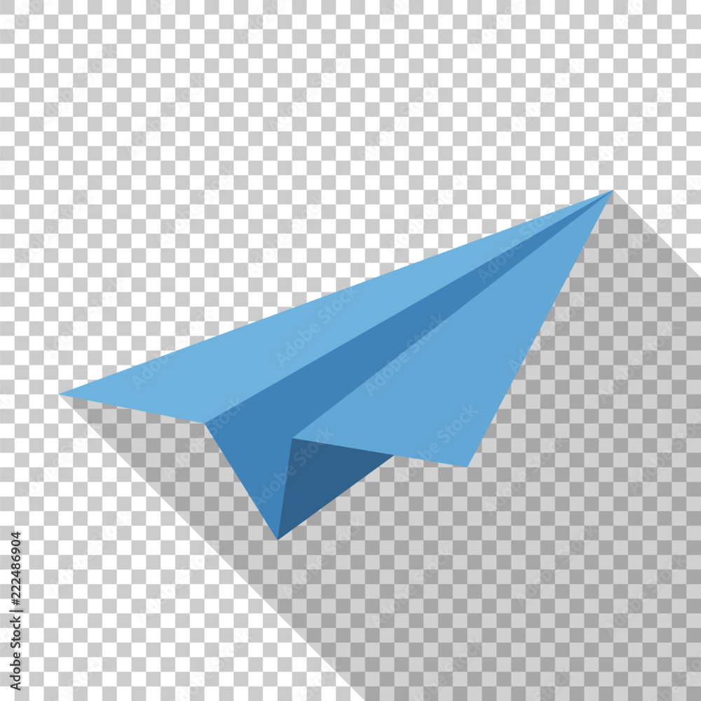 Paper airplane icon in flat style with long shadow on transparent ...