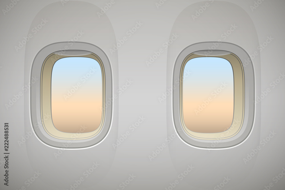 Airplane window, realistic aircraft interior, vector background Stock ...