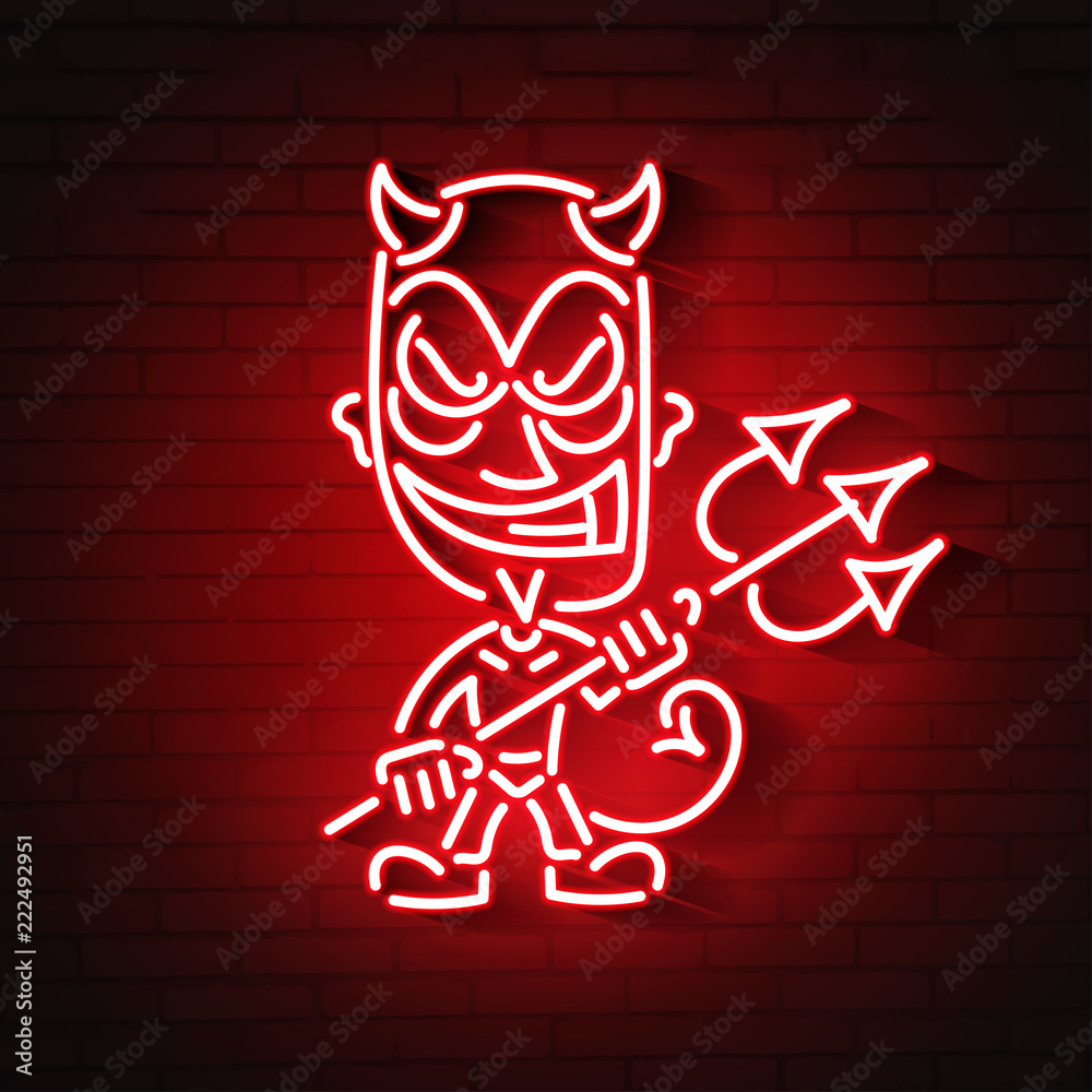 red devil neon.Young demon or devil, Vector illustration Stock Vector ...