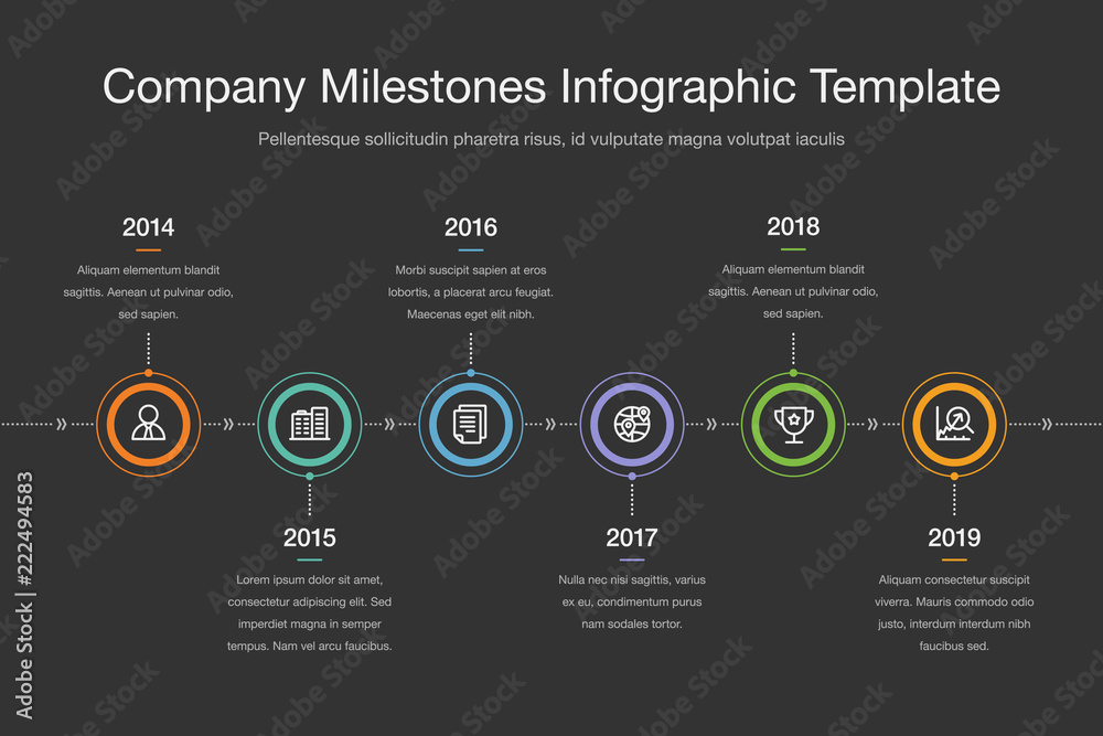 Infographic for company milestones timeline template with colorful ...
