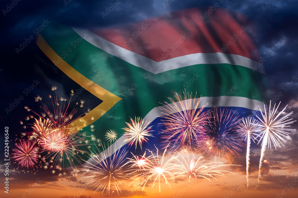 Fireworks and flag of South Africa Stock Photo | Adobe Stock