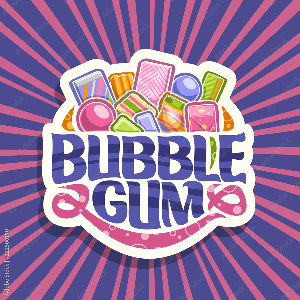 Vector logo for Bubble Gum, white sign with pile of colorful chewing ...