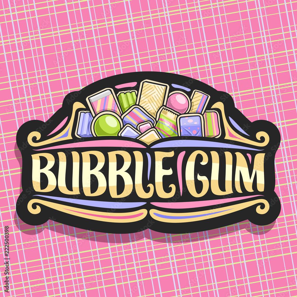 Vector logo for Bubble Gum, dark vintage sign with pile of colorful ...