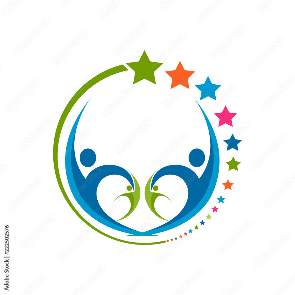 Human star creative logo design. Star people abstract vector emblem for ...