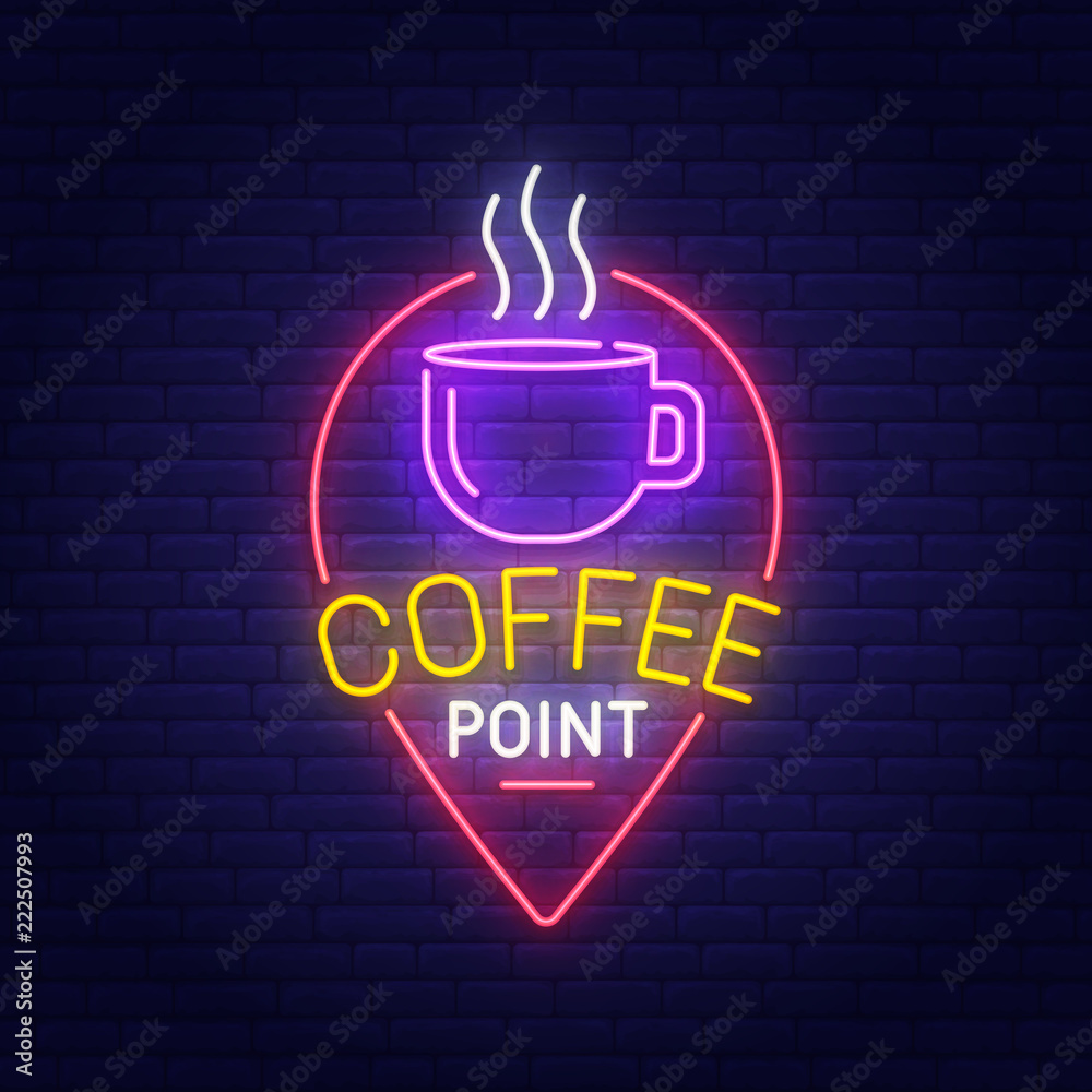 Coffee Point neon sign, bright signboard, light banner. Cafe and ...