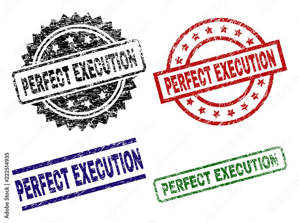 PERFECT EXECUTION seal prints with corroded surface. Black, green,red ...