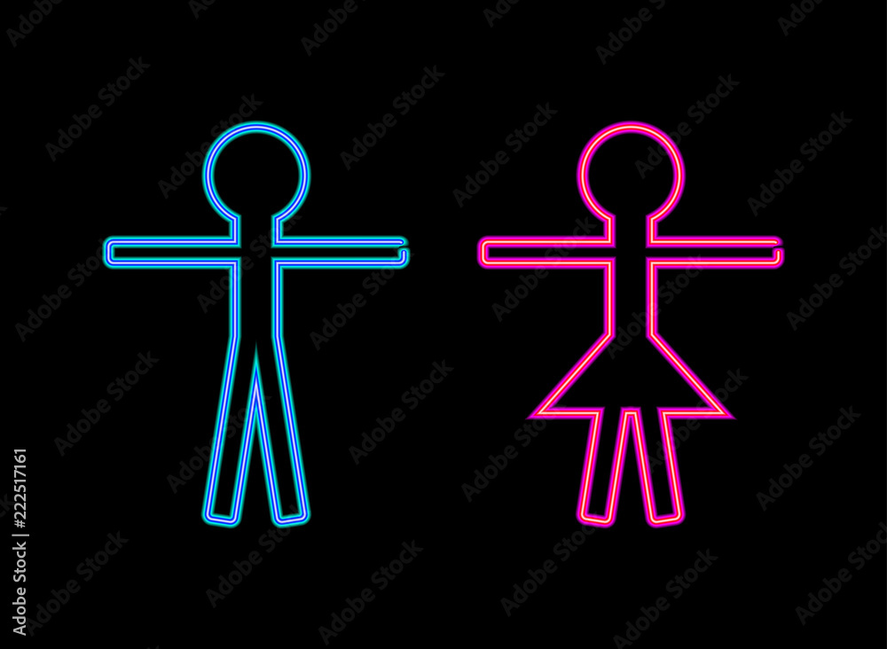 Vector Neon Pink and Blue Toilet Signs, Boys and Girls, Ladies and ...