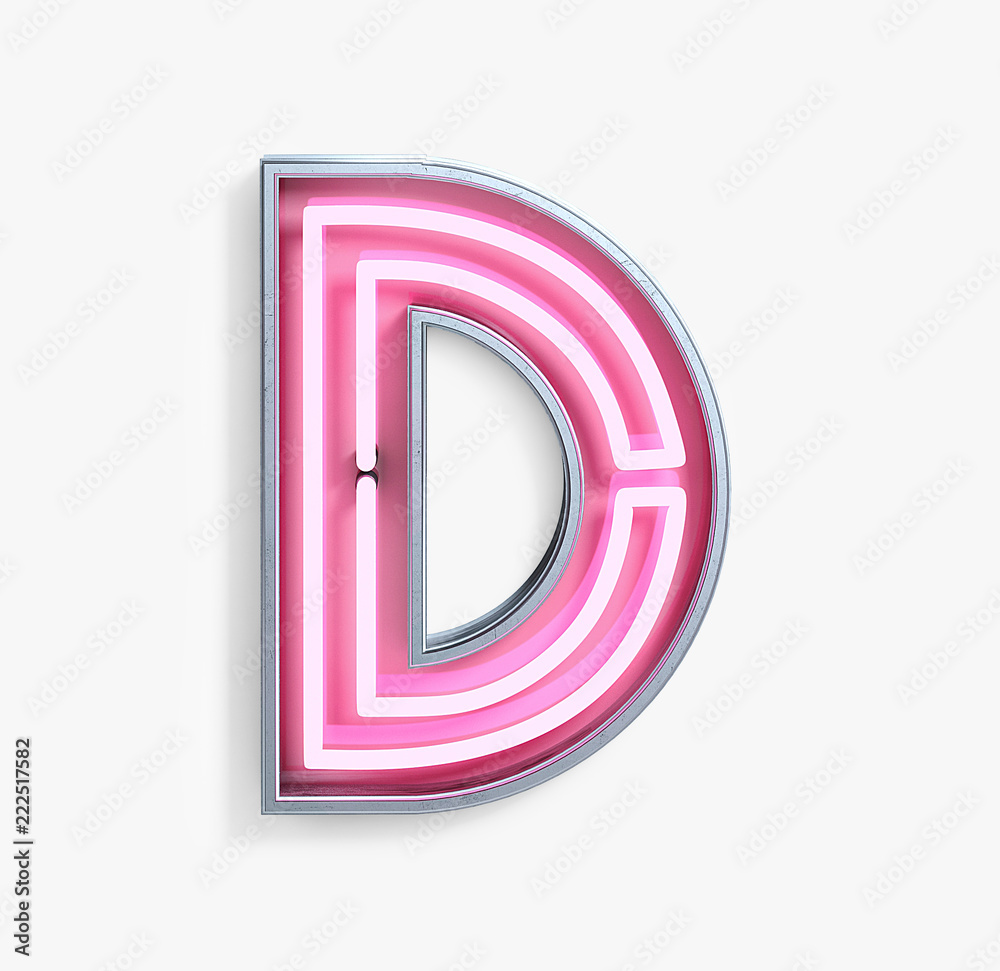 Bright Neon Font with fluorescent pink tubes. Letter D. Night Show ...