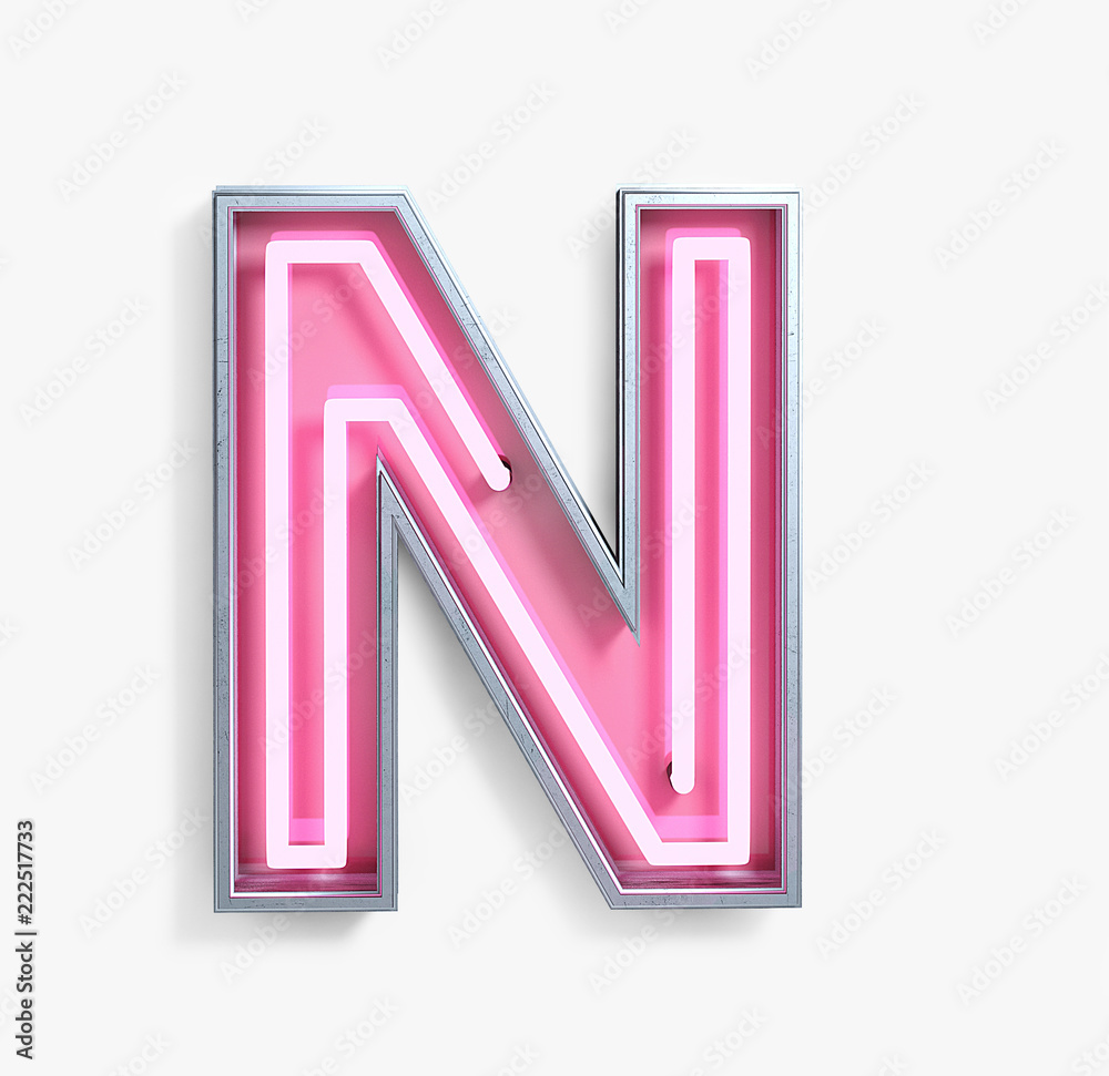 Bright Neon Font with fluorescent pink tubes. Letter N. Night Show ...