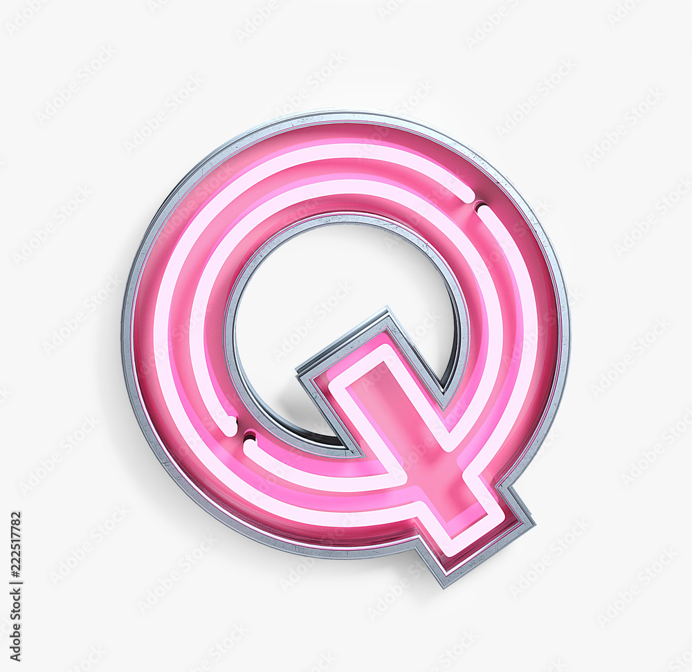Bright Neon Font with fluorescent pink tubes. Letter Q. Night Show ...