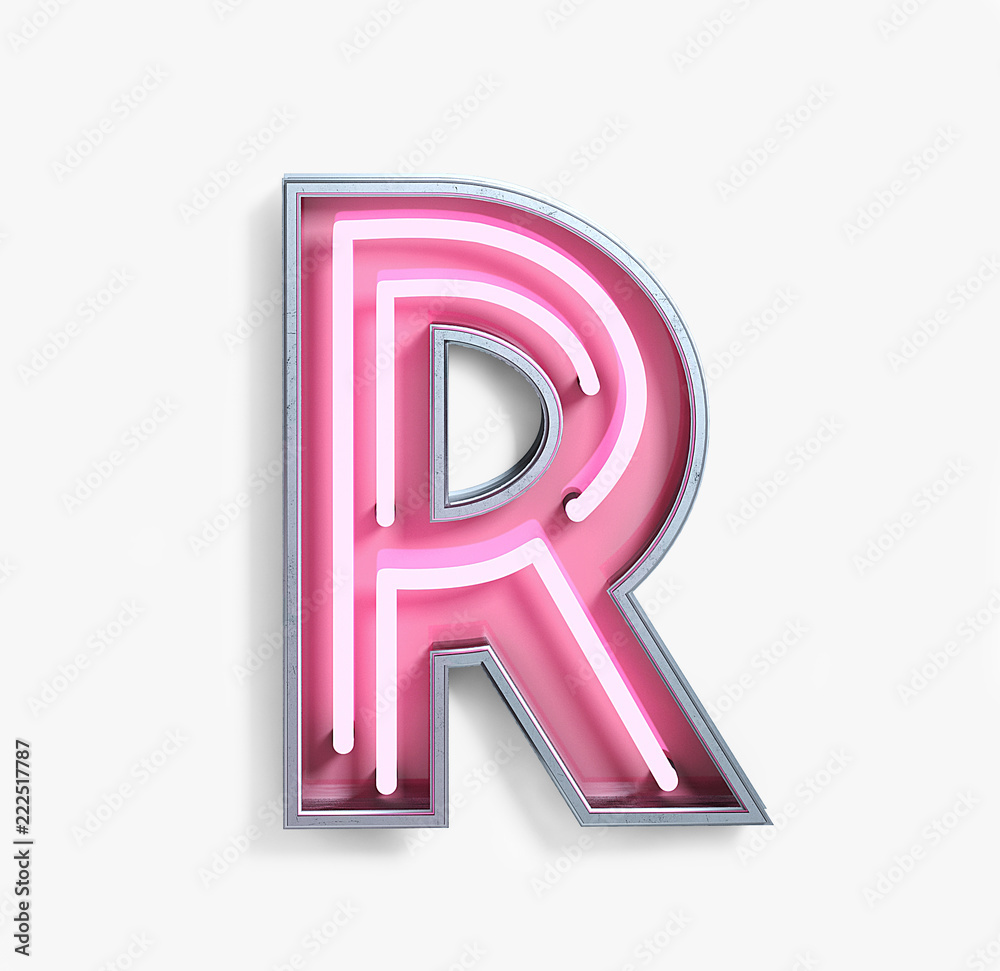 Bright Neon Font with fluorescent pink tubes. Letter R. Night Show ...
