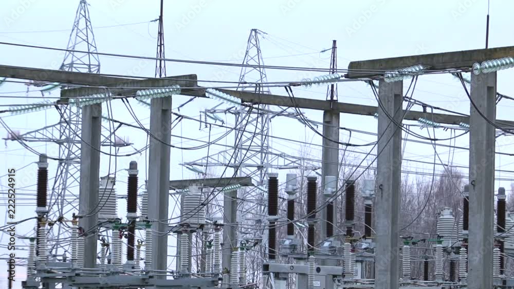 Transformer substation. High-voltage SF6 circuit breaker. Circuit ...