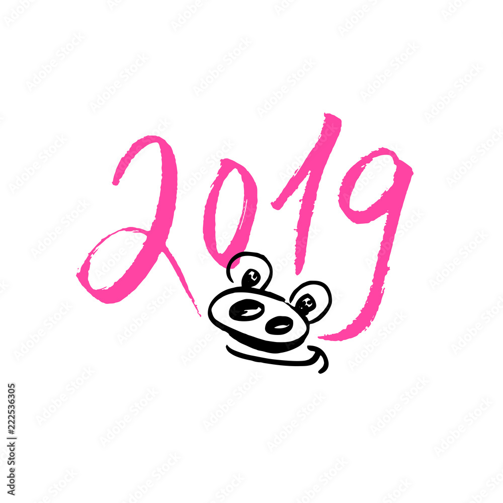 Cute Pig Snout and Face in Pink Color with New Year 2019 Lettering ...