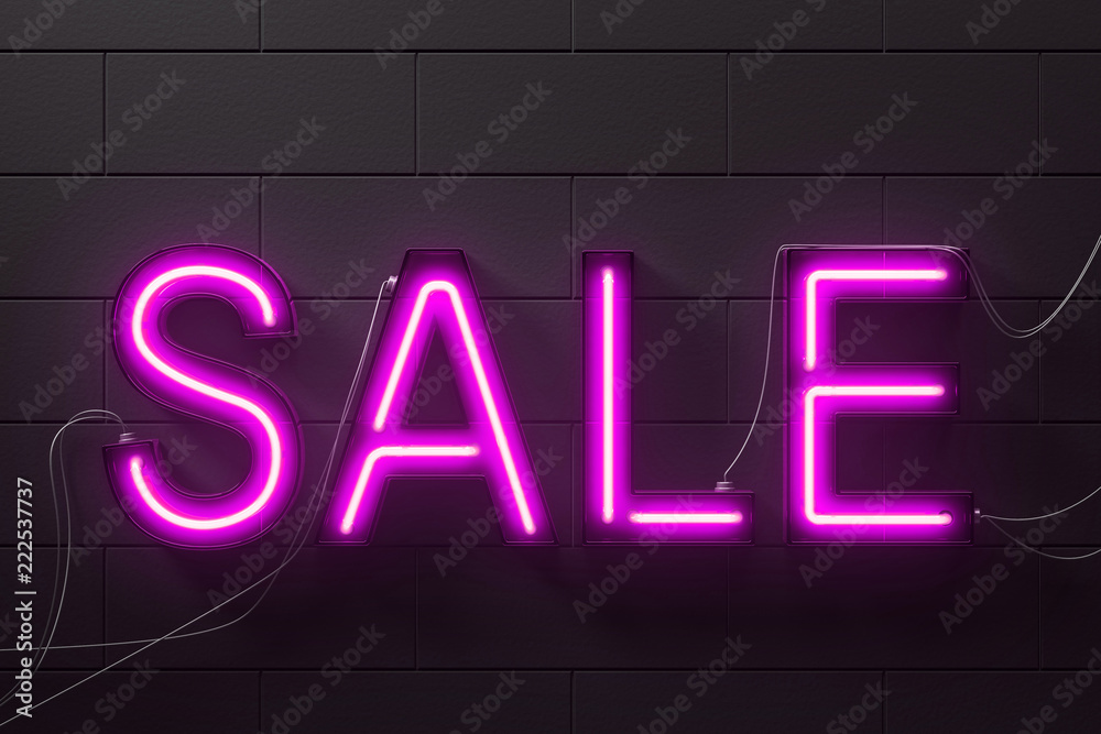 Neon purple sale sign on black brick wall Stock Illustration | Adobe Stock