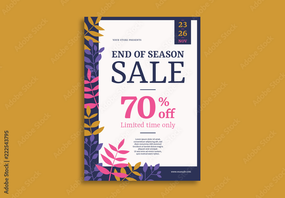 Sale Flyer Layout with Leaf Illustrations Stock Template | Adobe Stock