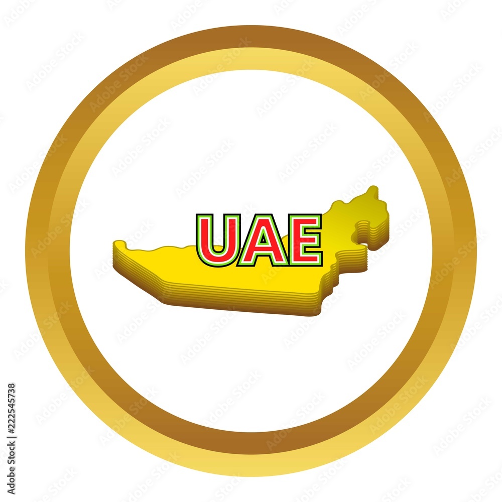 Map of UAE vector icon in golden circle, cartoon style isolated on ...