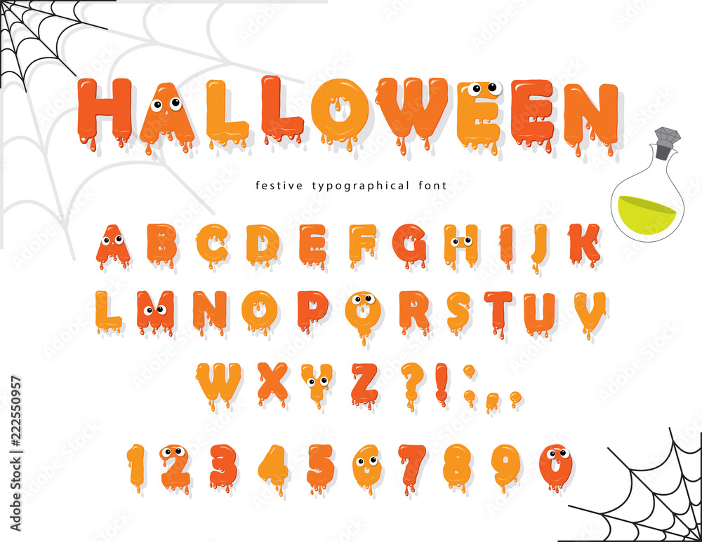 Halloween font for kids. Pumking orange letters and numbers. Stock ...