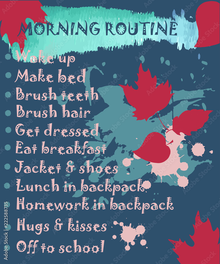 Pupil's morning routine. Back to school theme. A beautifully designed ...