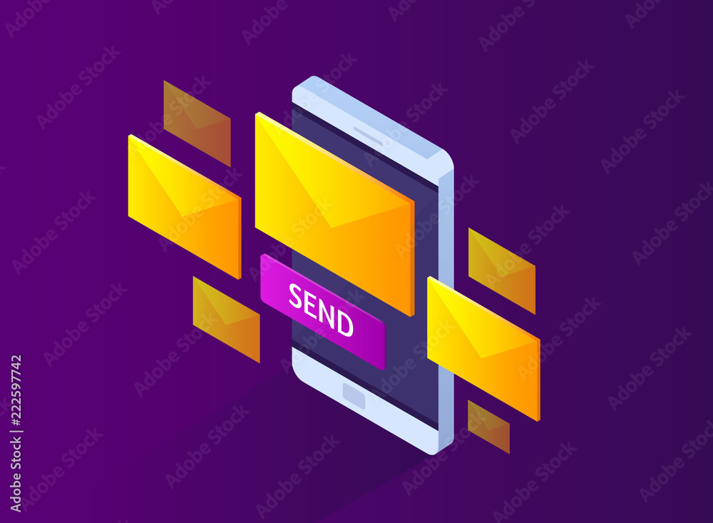 Email inbox on smartphone. Mobile e-mail notification icon. Email ...